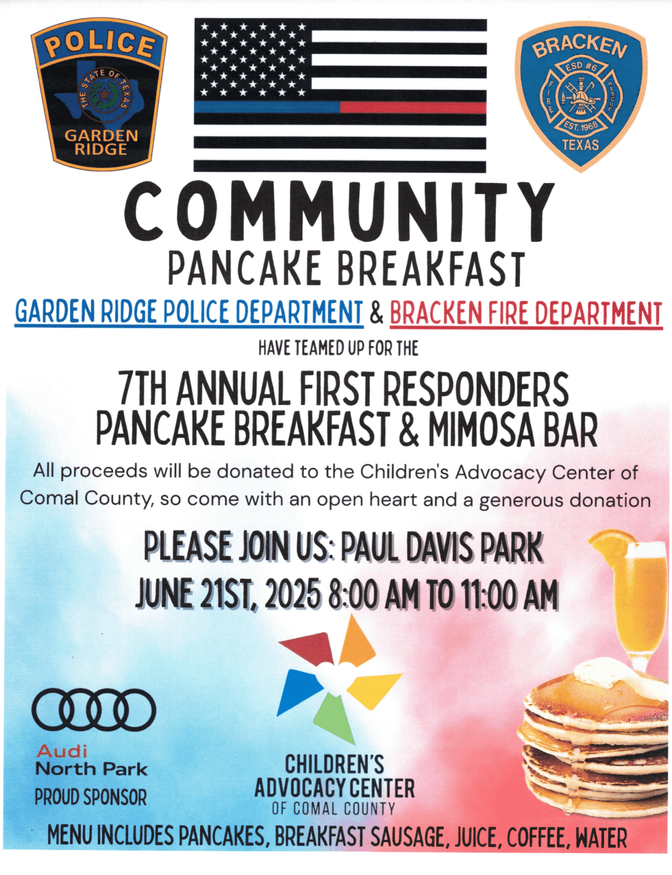 7TH Annual First Responders Pancake Breakfast & Mimosa Bar | Bracken ...